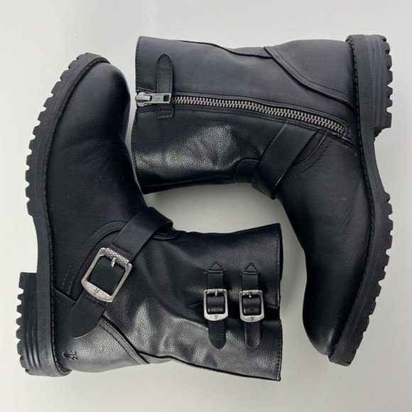 Frye | Shoes | New Frye Veronica Buckle Black Edgy Moto Combat Zip ...